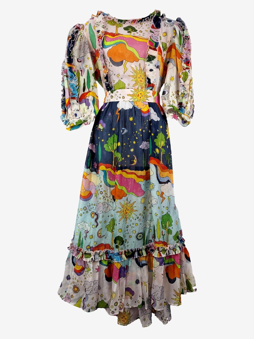 Celia B Silk Blend Colourful Abstract Sheer Maxi Dress Size L – SwapUp